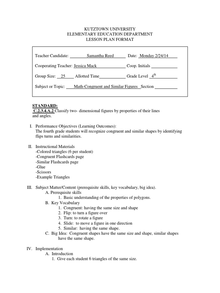 Congruent and Similar Shapes Lesson | PDF | Shape | Triangle