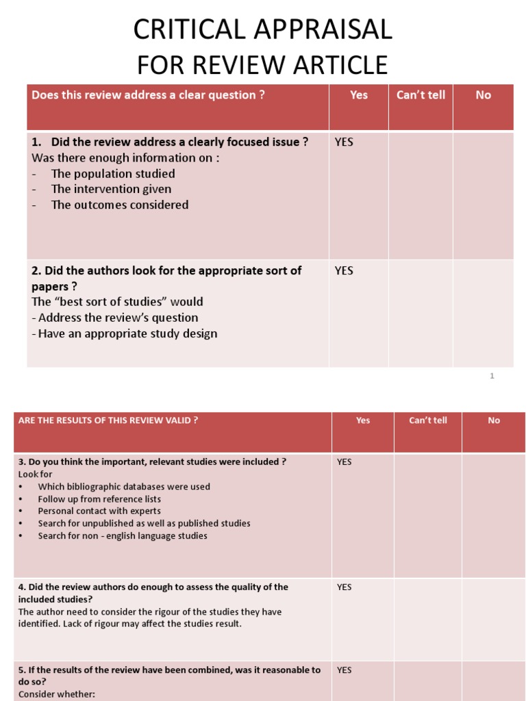 For Review Article: Critical Appraisal | PDF