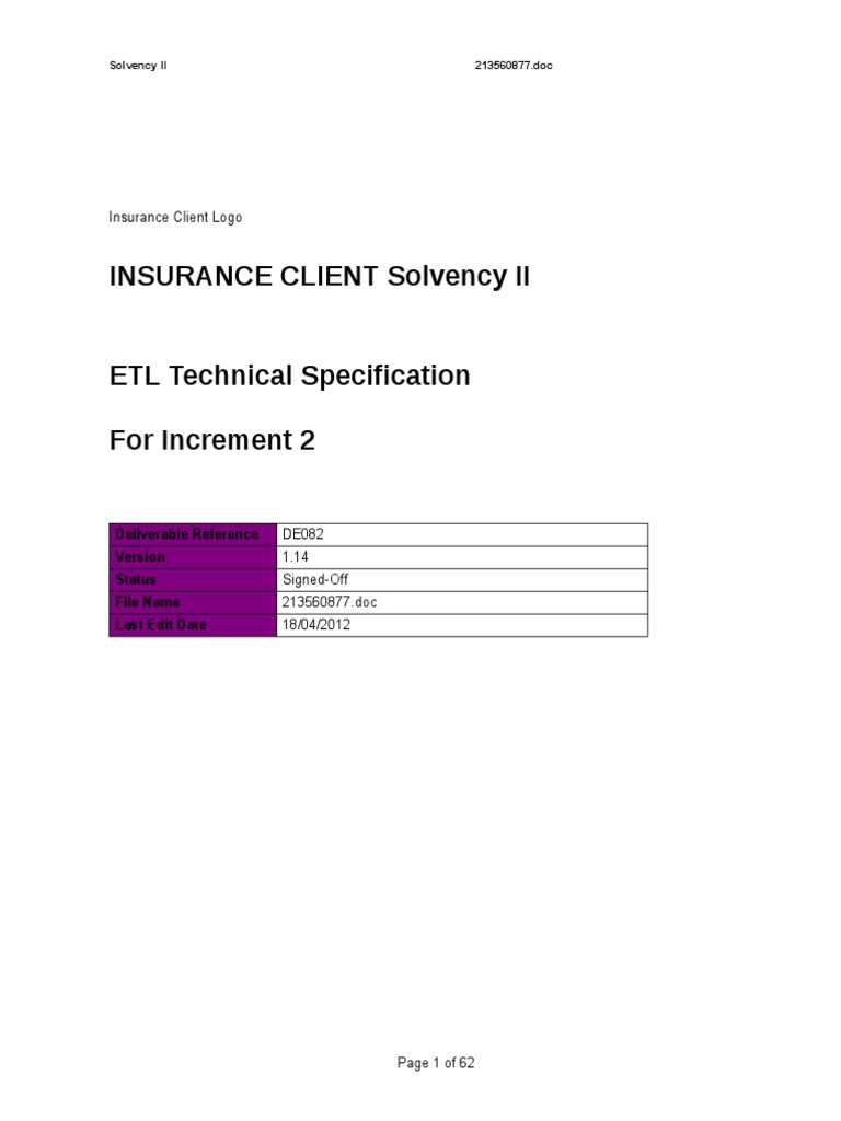 Insurance Client S2 DE082 ETL Technical Specification v14 | PDF | Databases | Parameter ...