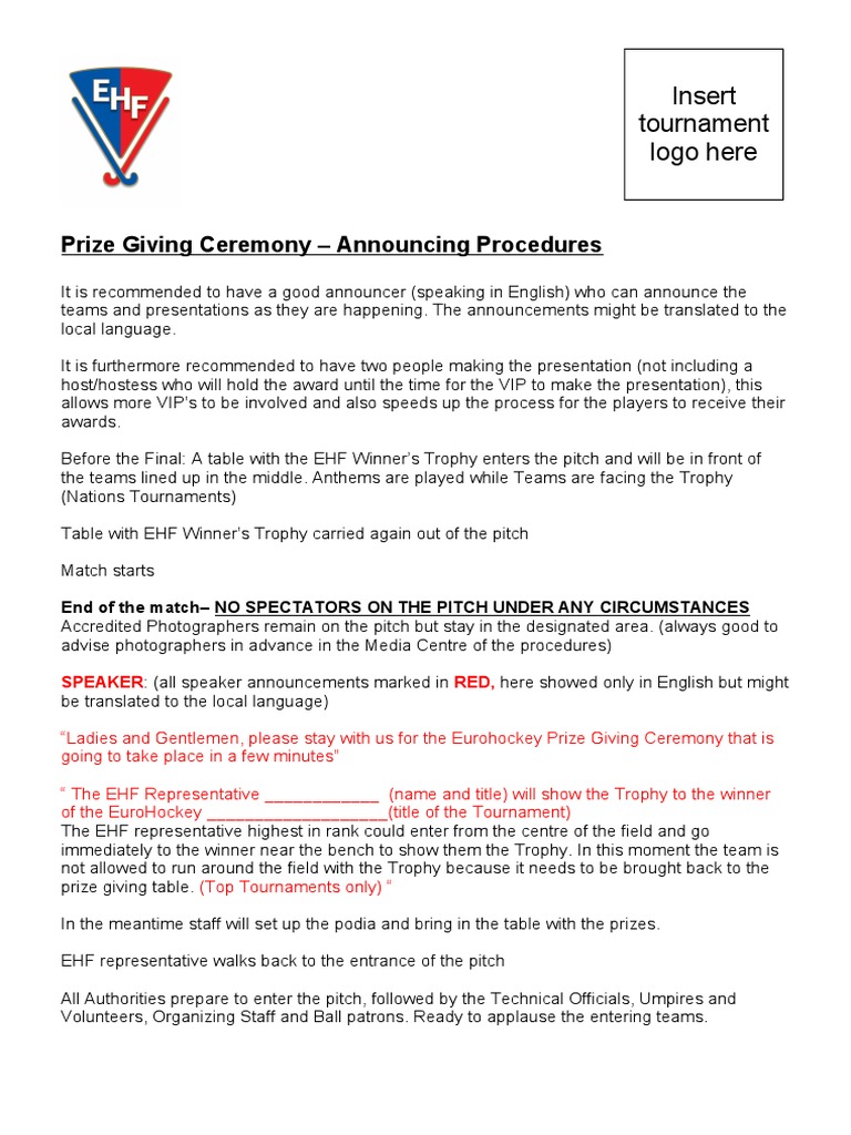 Prize Giving Ceremony Script | PDF | Sports | Leisure