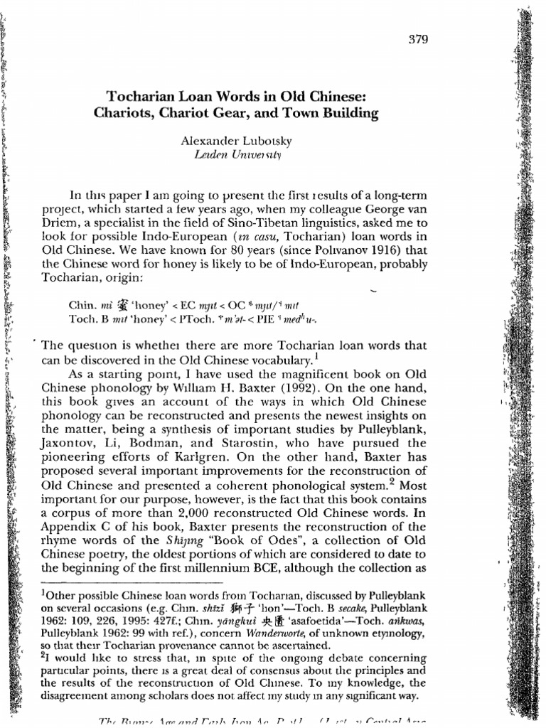 Tocharian Loanwords in Old Chinese | PDF | Syllable | Languages Of China