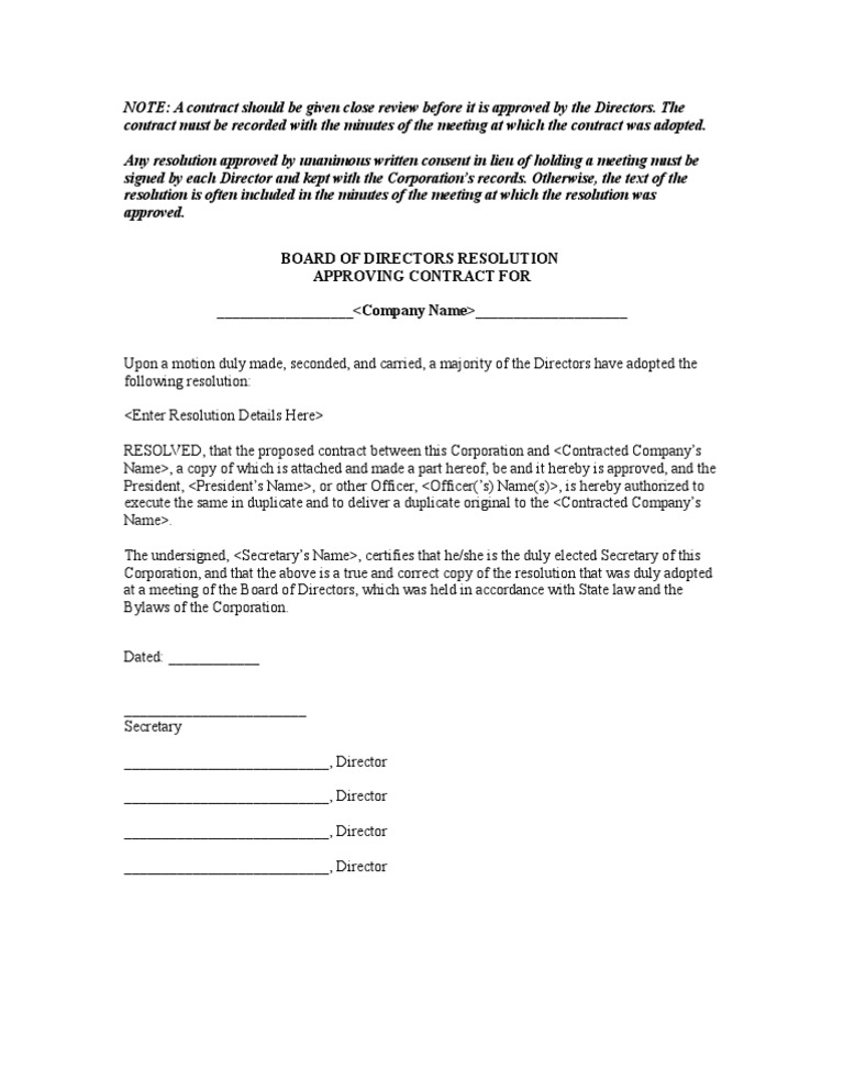 5-13 Resolution Approving Contract | Resolution (Law) | Corporations
