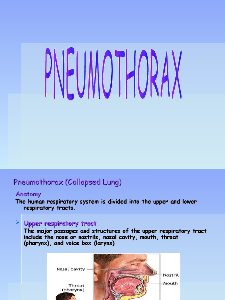 Pneumothorax: A Clinical Overview | PDF | Respiratory Tract | Lung