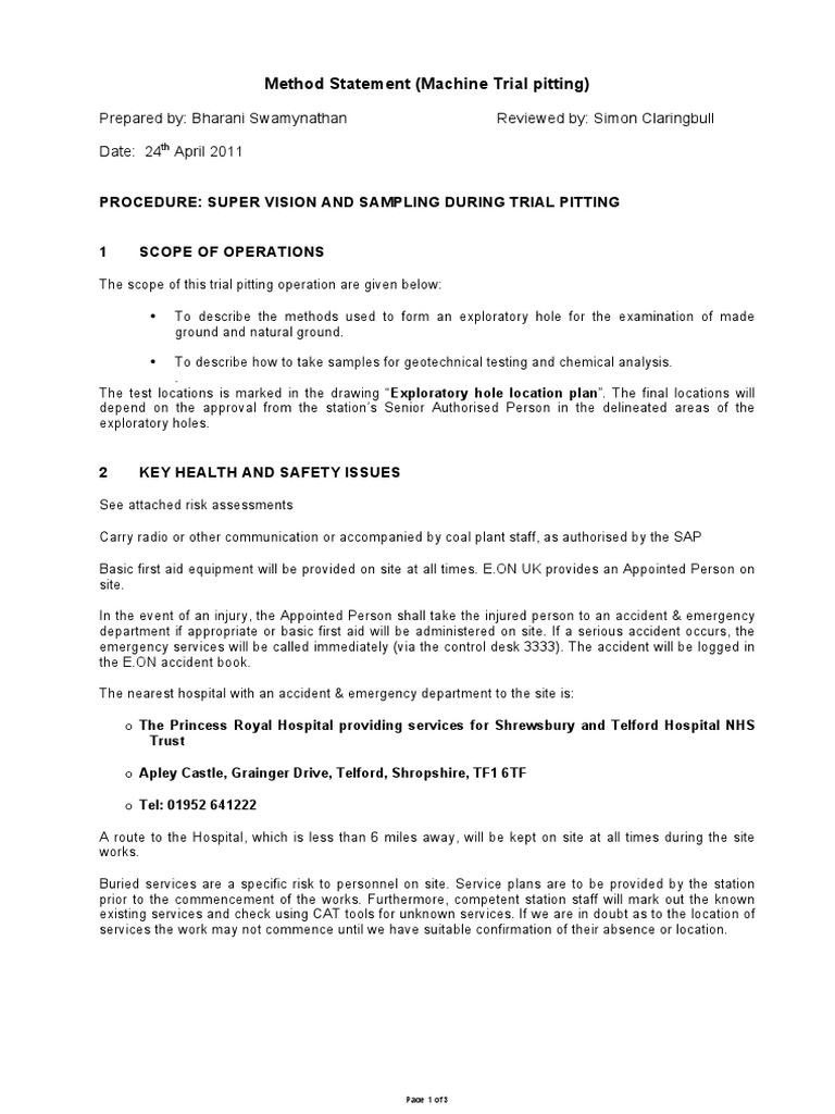 Method Statement for Machine Trial Pitting at E.ON UK Coal Plant ...