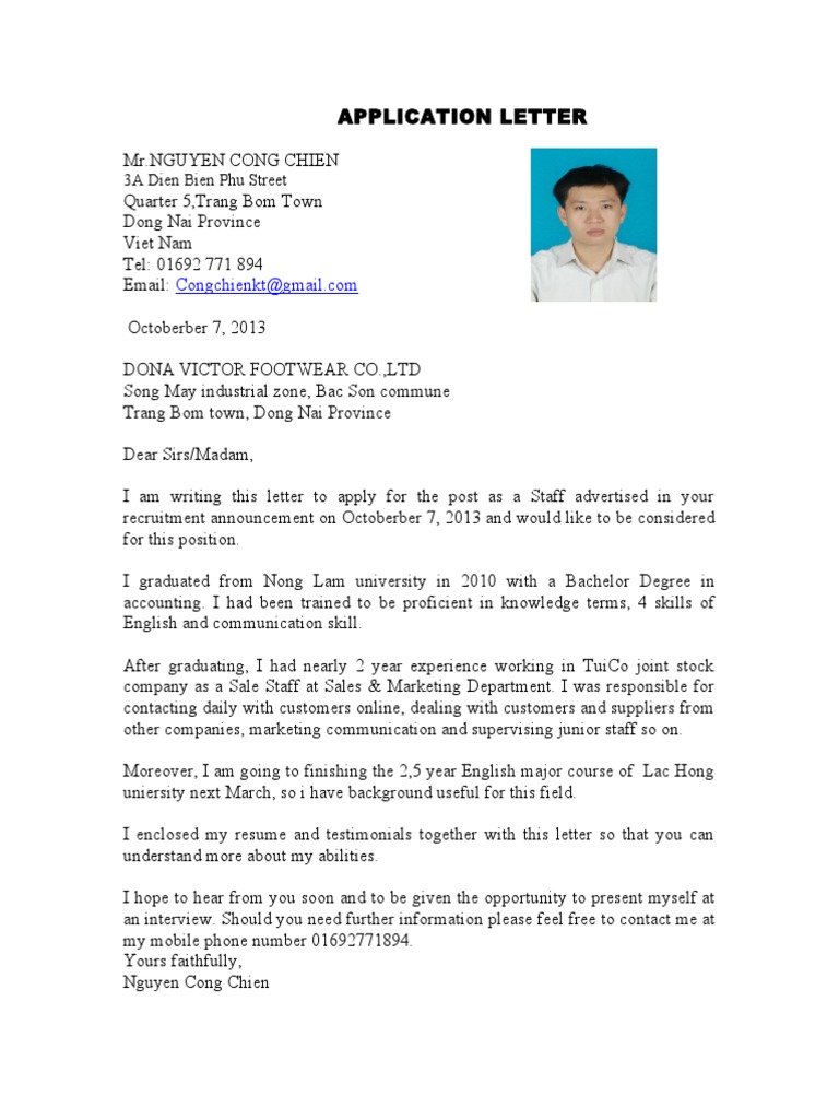 Application Letter: 3A Dien Bien Phu Street | PDF