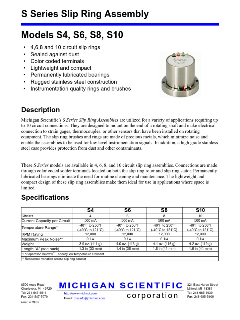 S Series Slip Ring Assembly Models S4, S6, S8, S10: Description | PDF ...