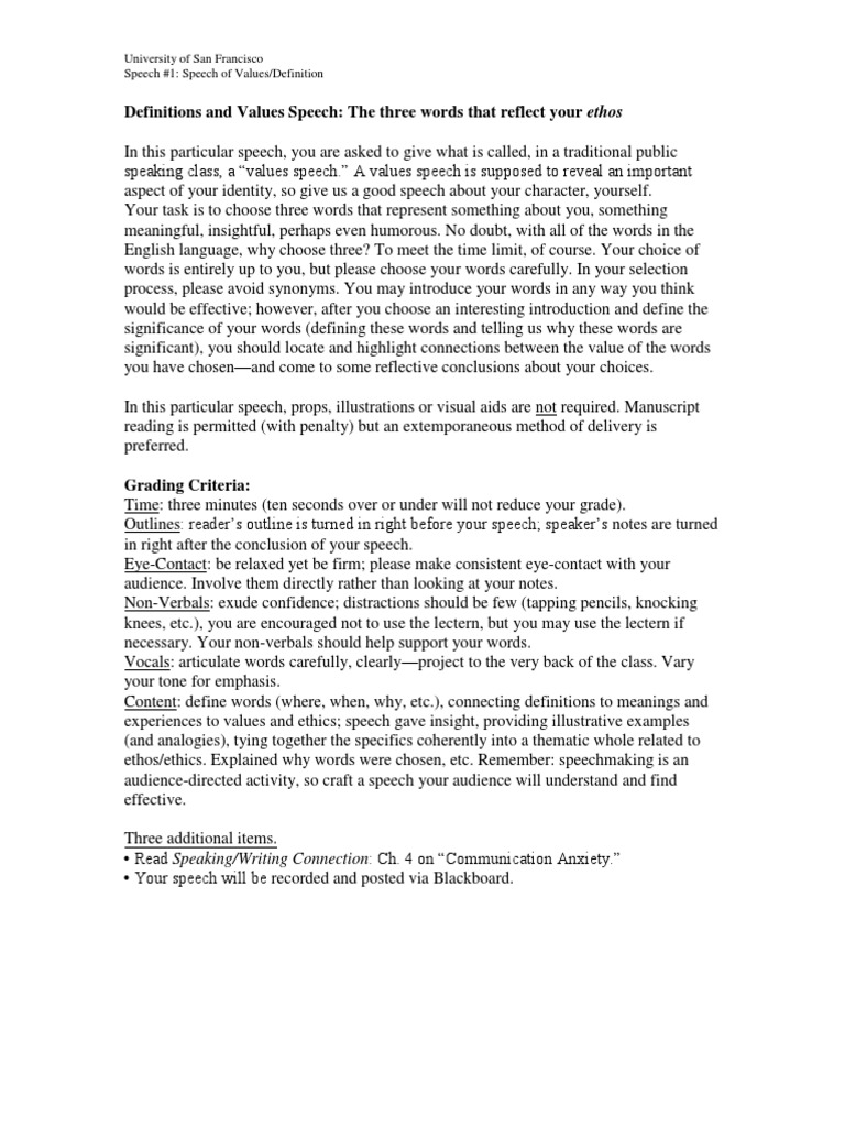 Defining Values Through Words: A Personal Values Speech | PDF ...