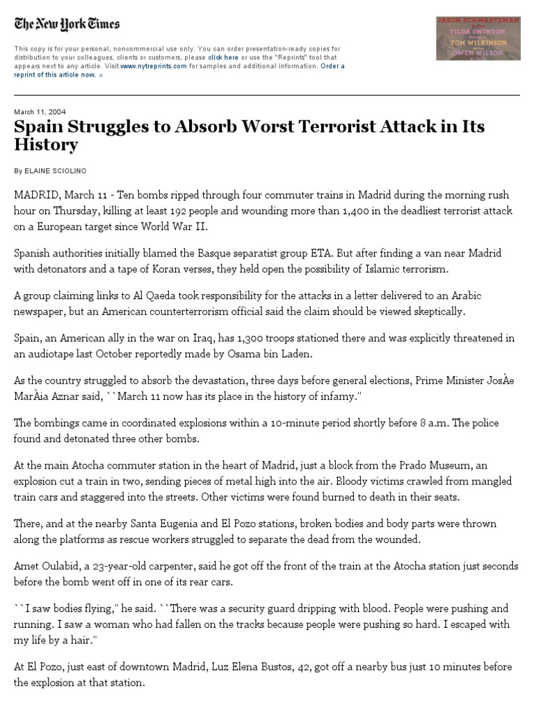 Spain Struggles To Absorb Worst Terrorist Attack In Its History The
