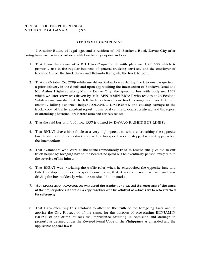 Affidavit Complaint | PDF | Truck | Traffic