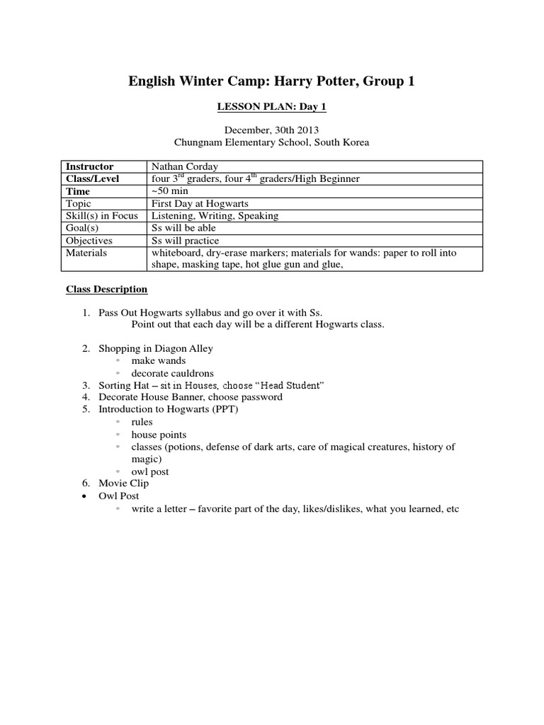 Harry Potter Camp for Kids | PDF