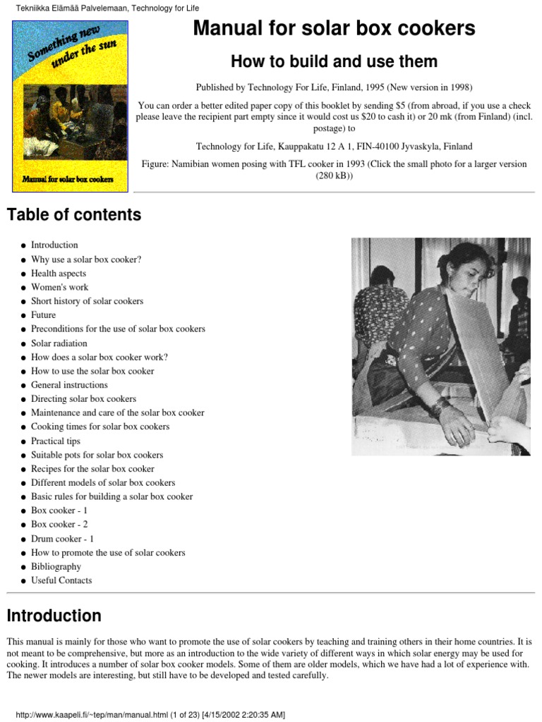 Manual For Solar Box Cookers | PDF