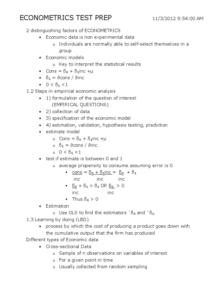 Econometrics Test Prep Ordinary Least Squares Errors And Residuals 