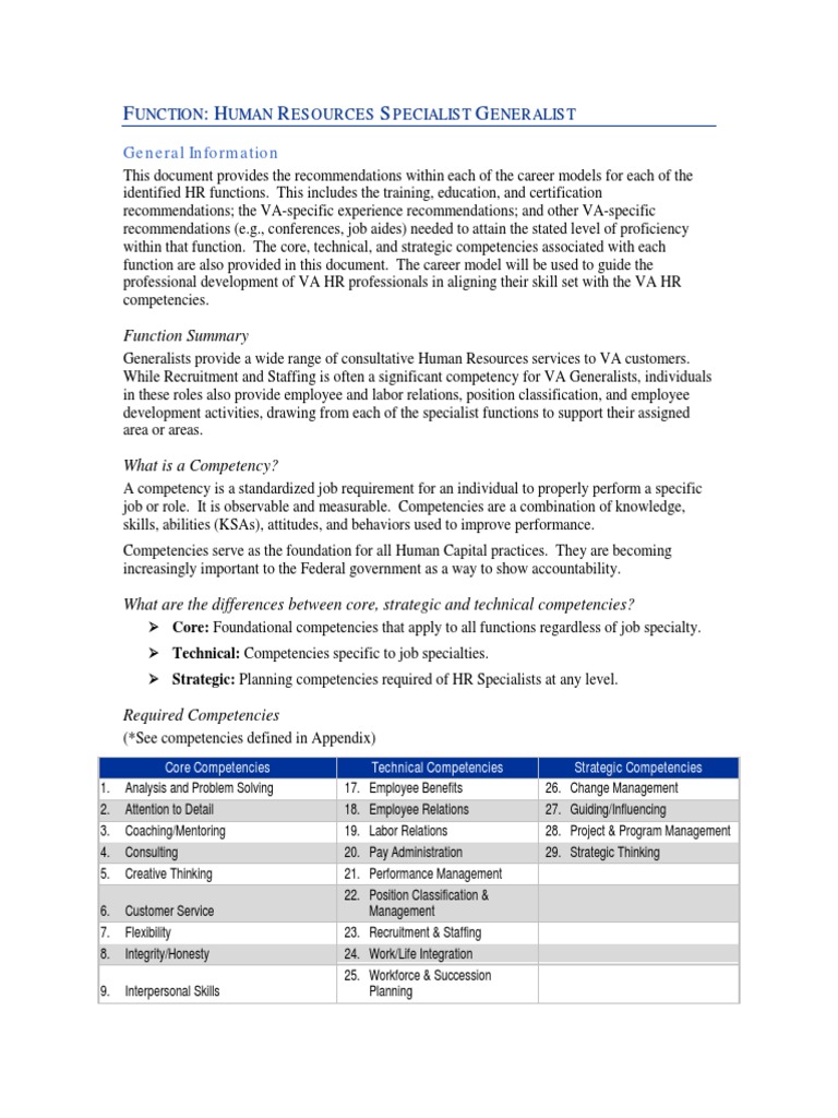 HR Specialist Generalist Career Map | PDF | Competence (Human Resources ...