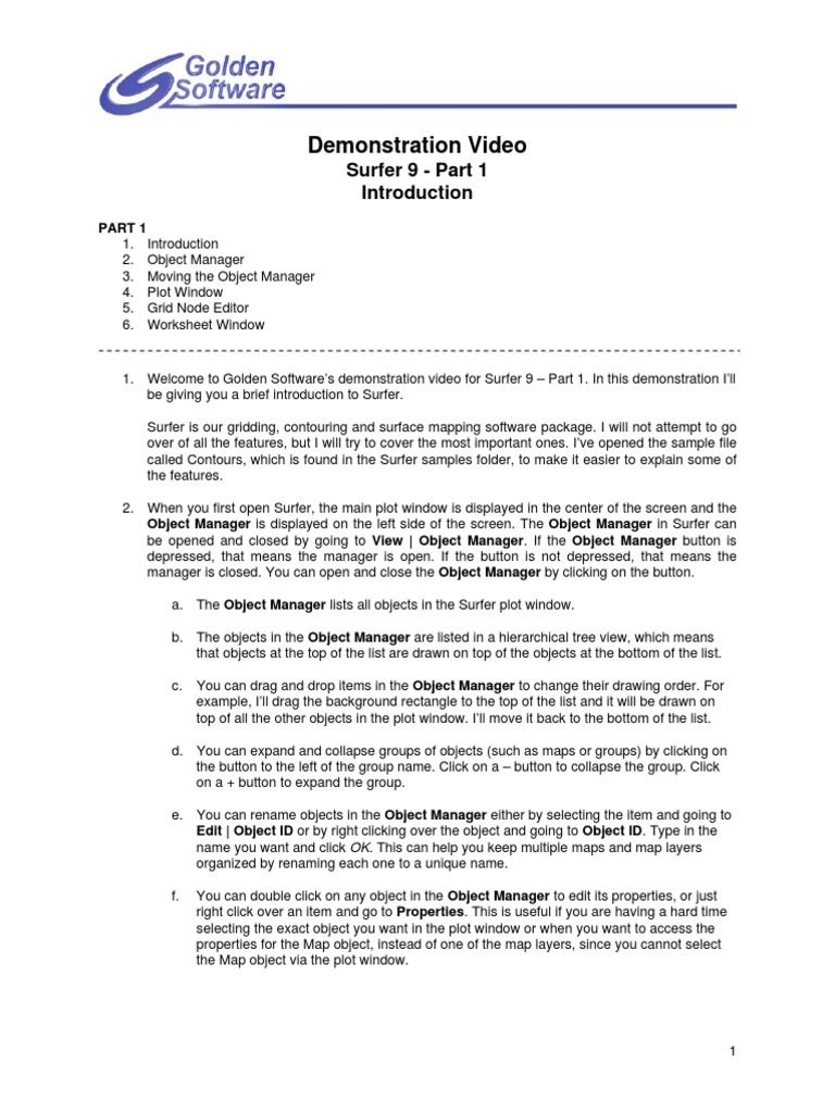 Demonstration Video: Surfer 9 - Part 1 | PDF | Worksheet | Double Click