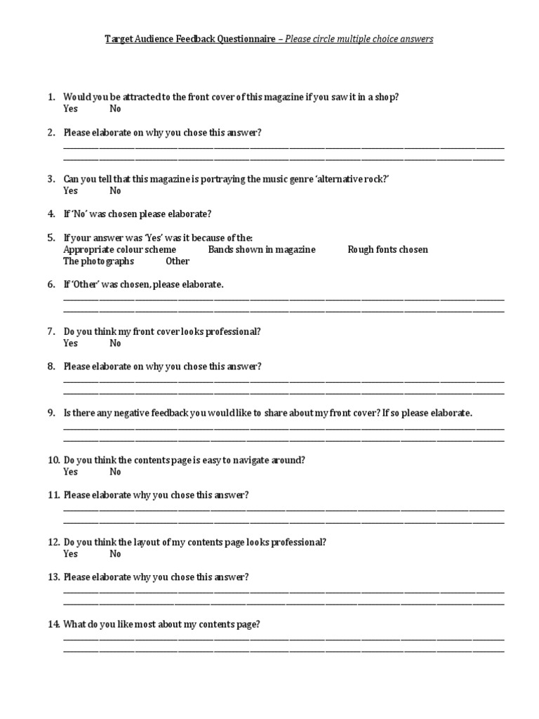 Target Audience Feedback Questionnaire | PDF