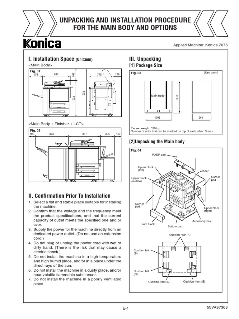 Installation and Setup Procedures for the Konica 7075 Main Unit and ...