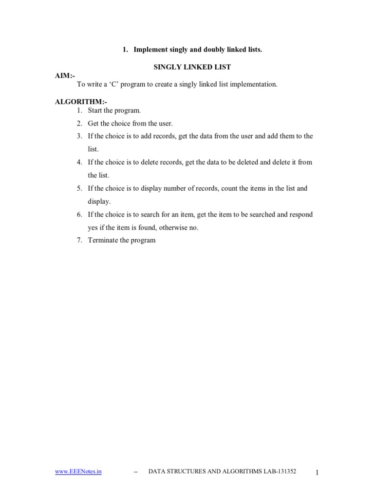 Data Structure And Algorithm Lab Manual Pdf Algorithms And Data Structures Theoretical