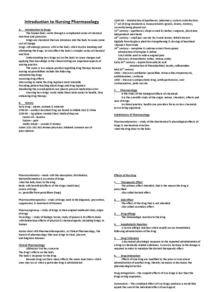 Introduction To Nursing Pharmacology | PDF | Pharmacology ...