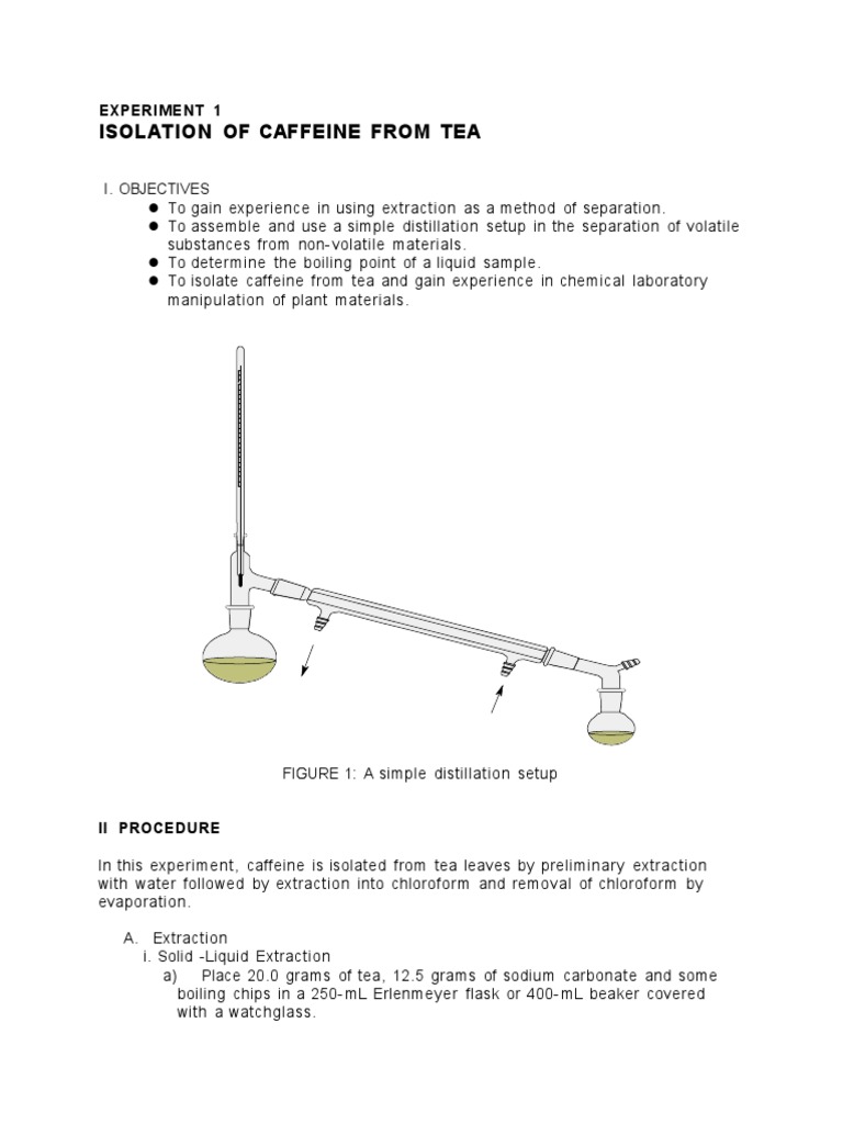 Exercise 1 (Isolation of Caffeine) | PDF | Chloroform | Distillation