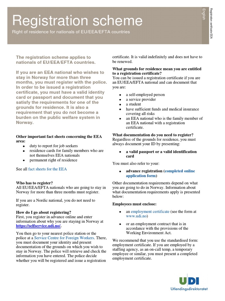 Norway Registration Scheme For EU/EEA/EFTA Countries | PDF | Identity ...