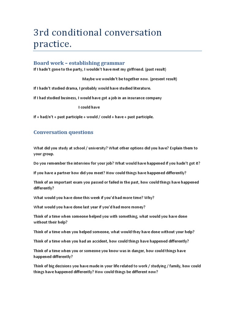 3rd Conditional Conversation Practice | PDF