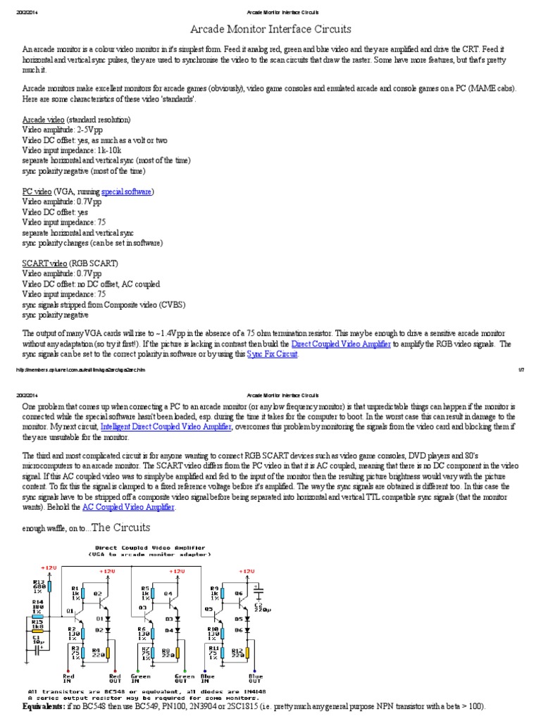 Arcade Monitor Interface Circuits | PDF | Amplifier | Video