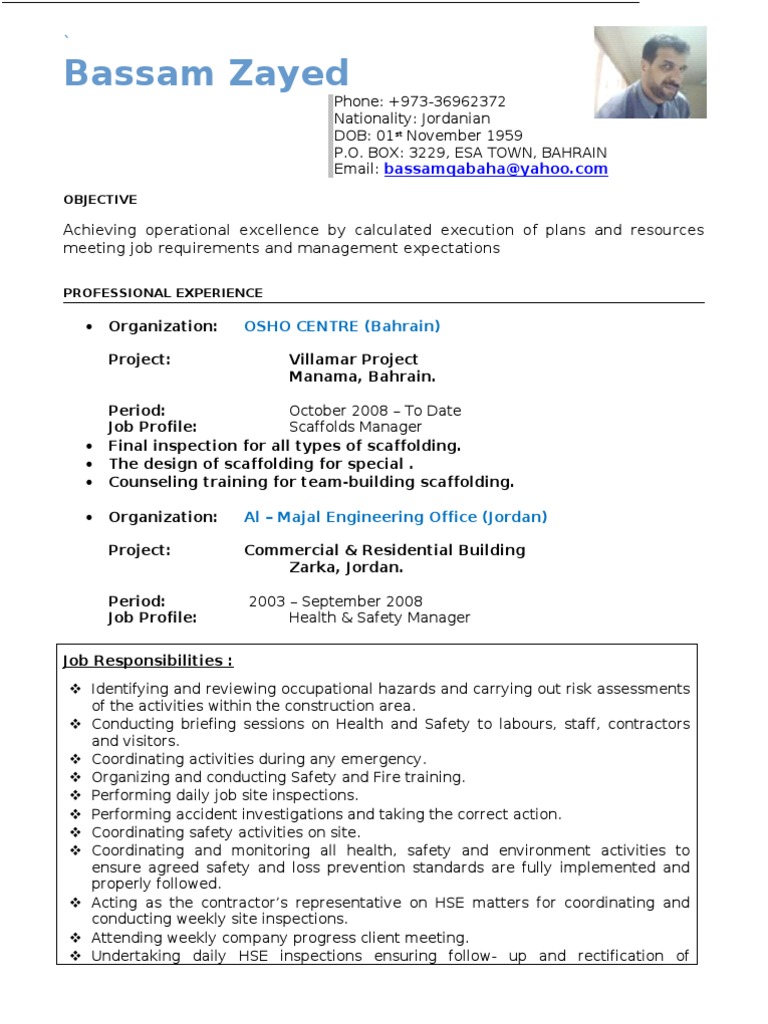 Bassam Zayed-CV | PDF | Occupational Safety And Health | Safety