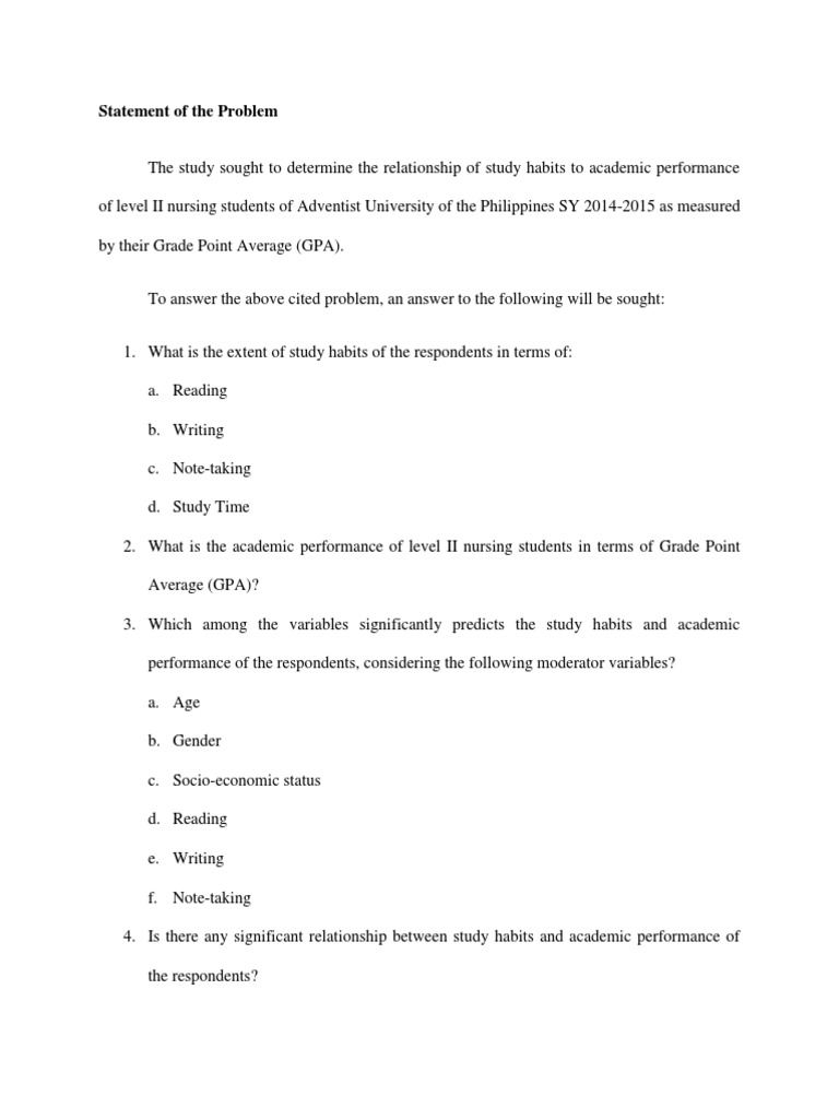 CHAPTER 1 Statement of The Problem | PDF | Nursing | Behavioural Sciences