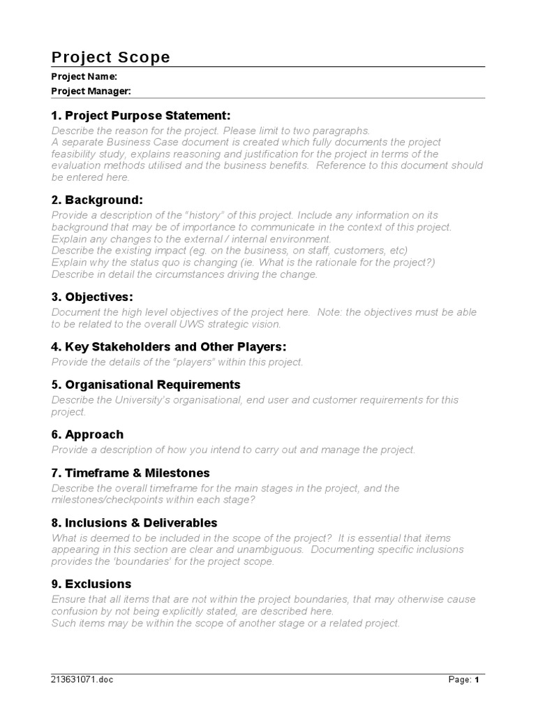 Project Scope - Template | PDF | Business