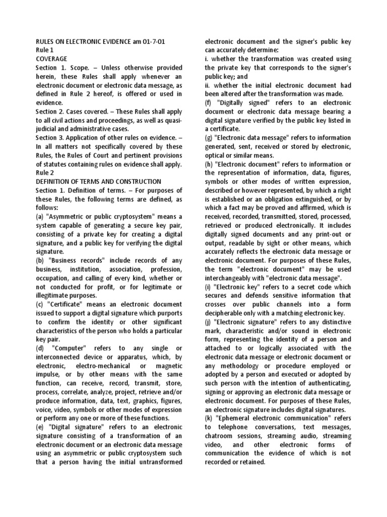 Rules On Electronic Evidence Am 01 | PDF | Affidavit | Public Key Cryptography