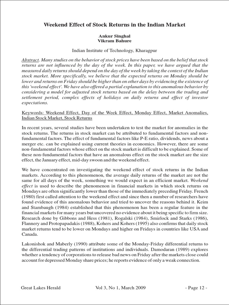 Weekend Effect of Stock Returns in The Indian Market: Ankur Singhal ...