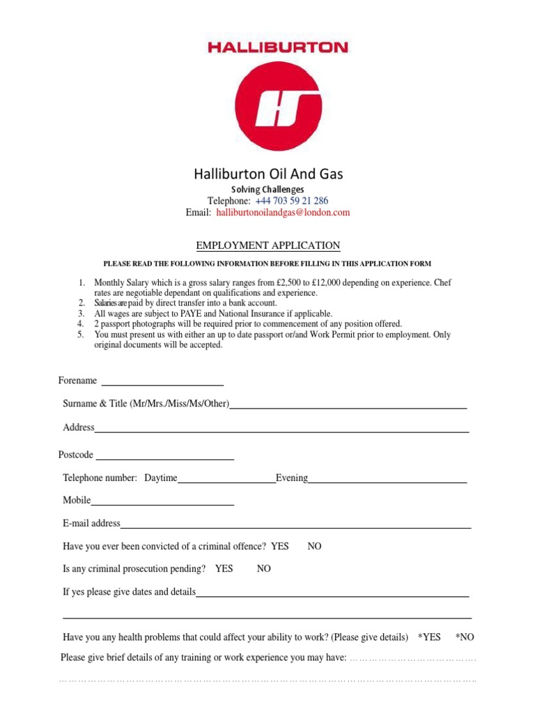 The Halliburton Employment Application Form | PDF | Passport | Salary