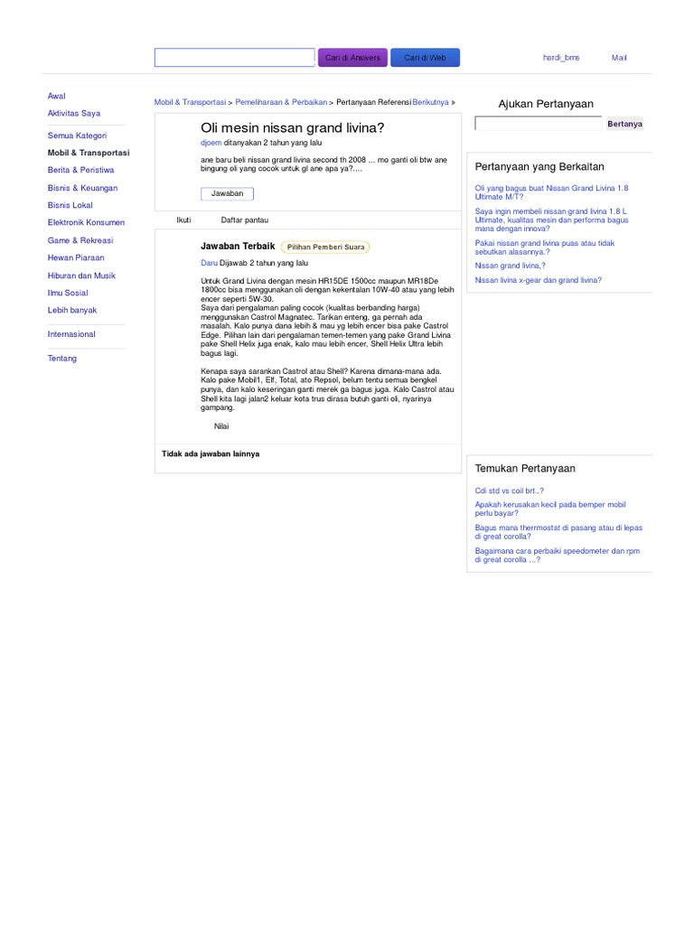 Oli Mesin Nissan Grand Livina | PDF | Griya & Taman | Teknologi & Rekayasa