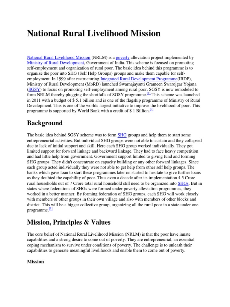 National Rural Livelihood Mission: Background | PDF | Society | Poverty