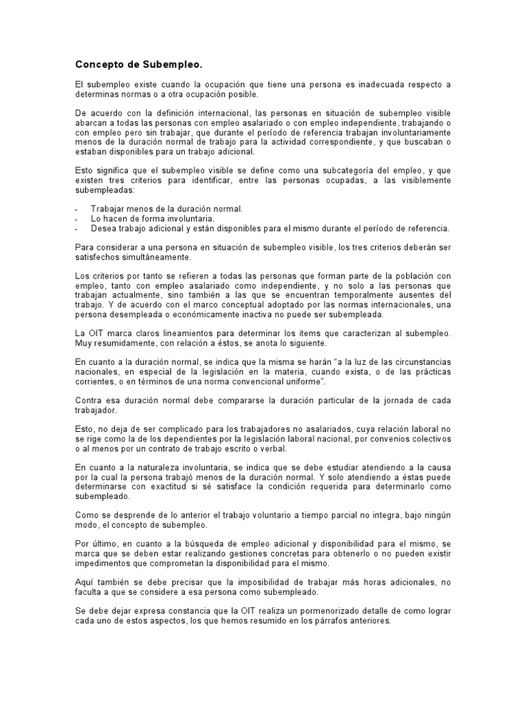 Concepto y definición de Subempleo según normas internacionales y la ...