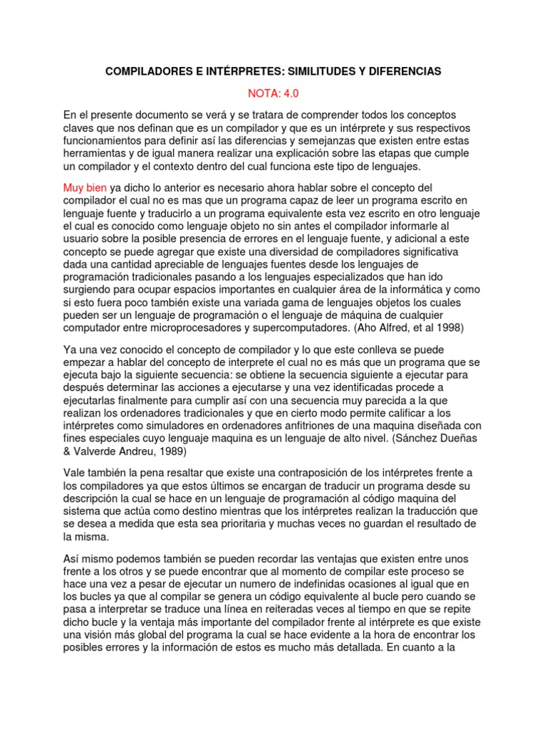 Compiladores vs Intérpretes: Diferencias y similitudes | PDF ...