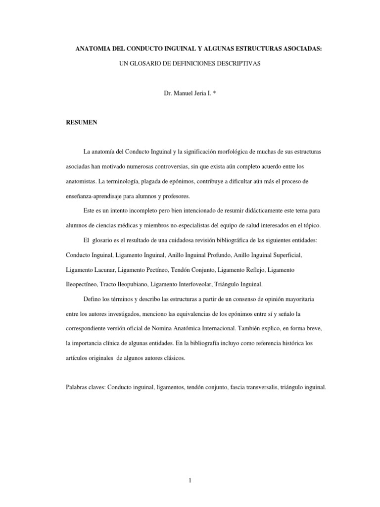 Glosario Anatómico del Conducto Inguinal | PDF | Abdomen | Tejido suave
