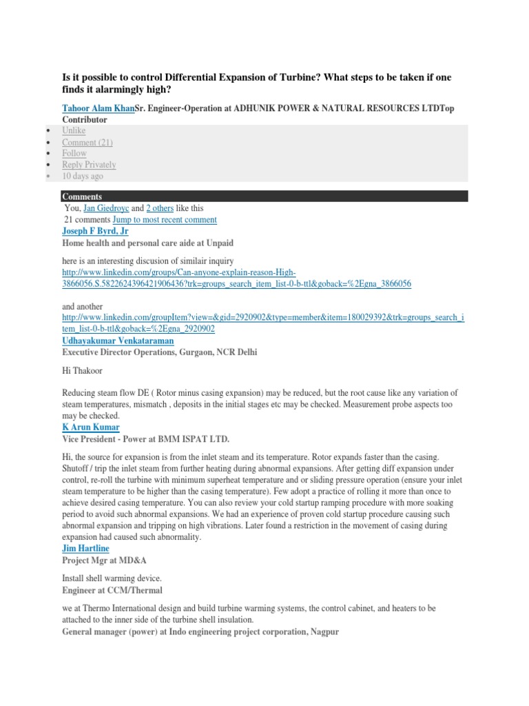 Control Differential Expansion of Turbine | PDF | Turbine | Bearing ...