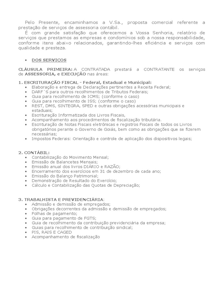 Proposta Prestação de Serviços Contábeis | PDF | Escrituração contábil ...