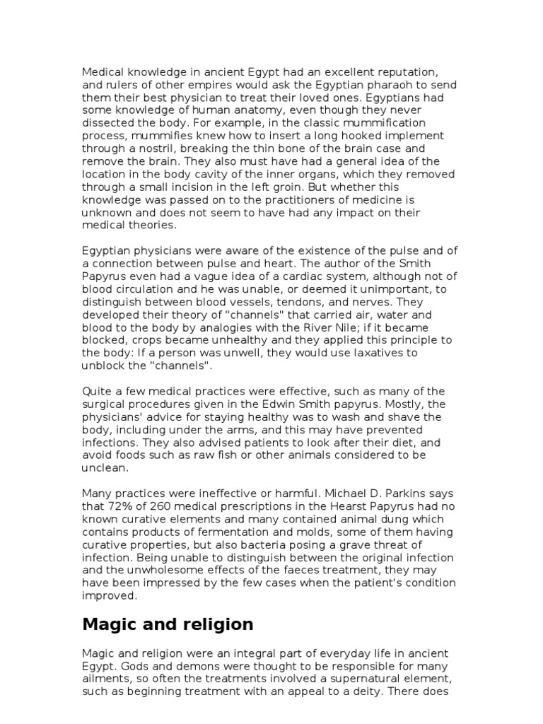 Medical Knowledge in Ancient Egypt Had An Excellent Reputation, and ...