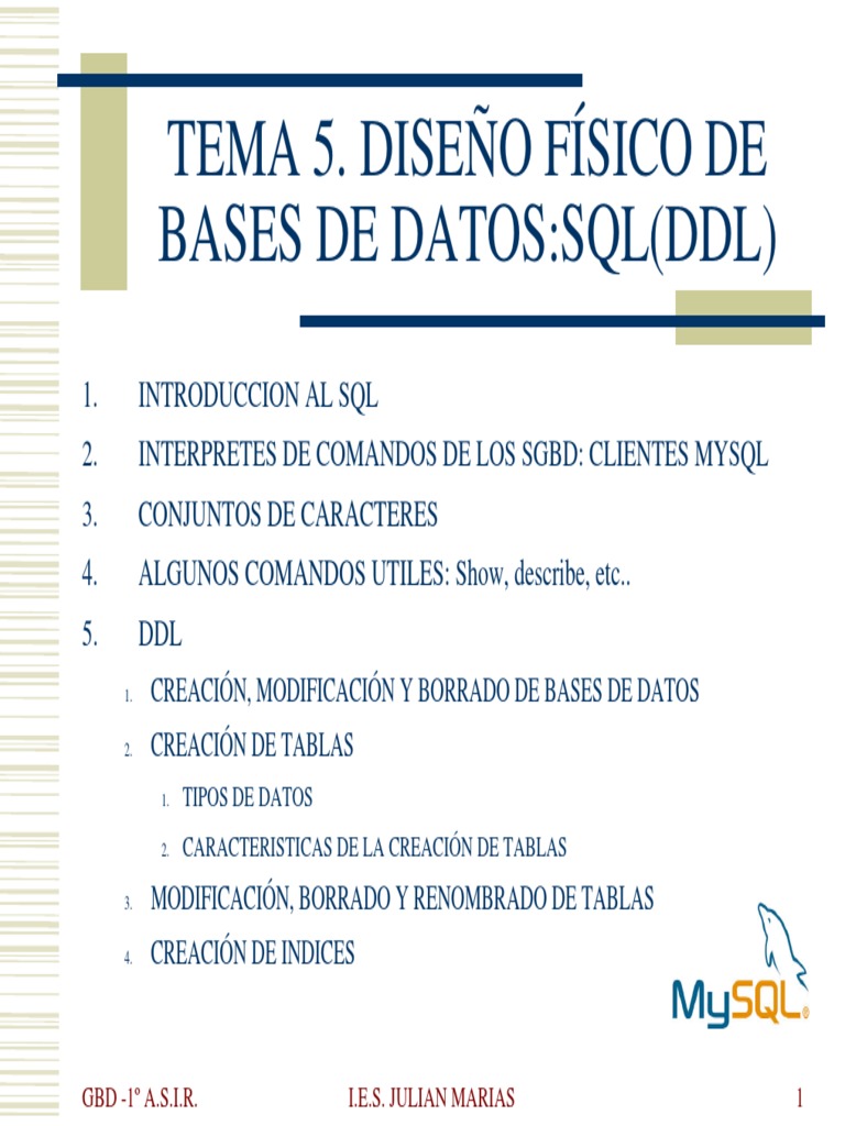 TEMA 5.DISEÑO FÍSICO BD SQL(DDL) | PDF | SQL | Software de la aplicacion