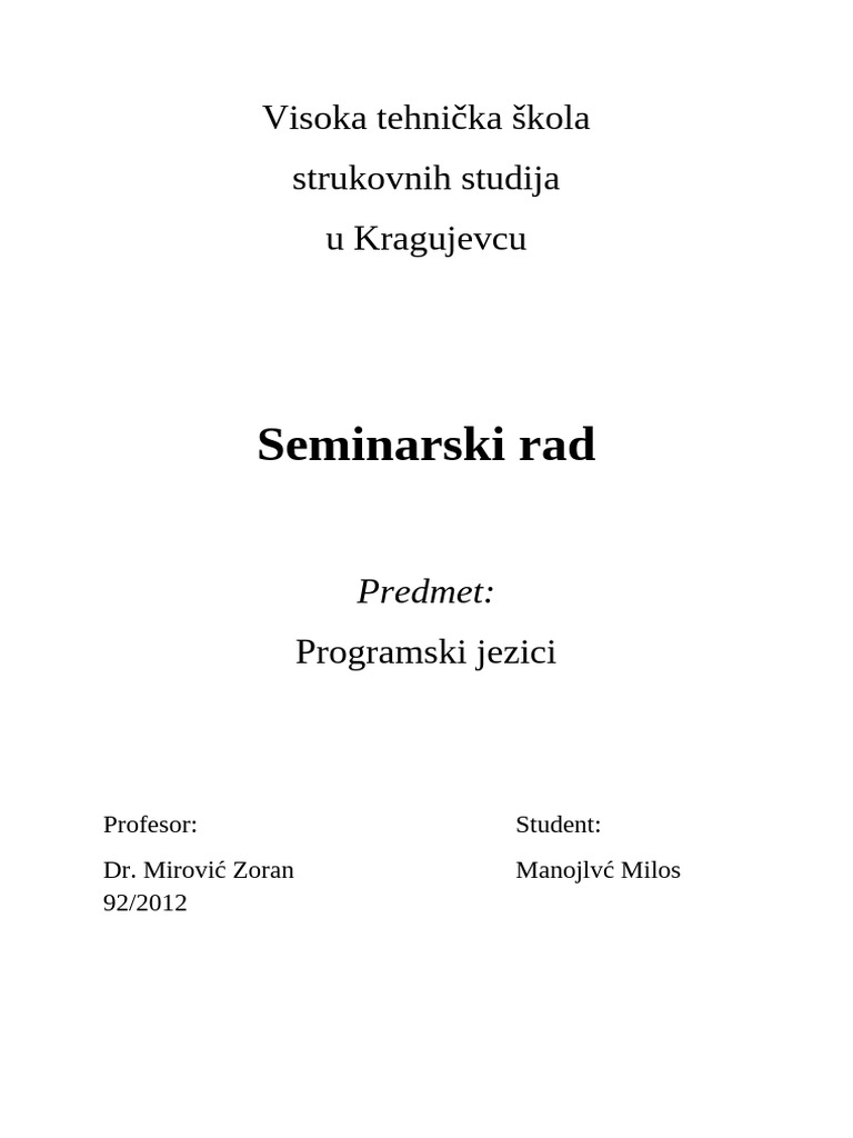 Seminarski Rad - Programski Jezici | PDF