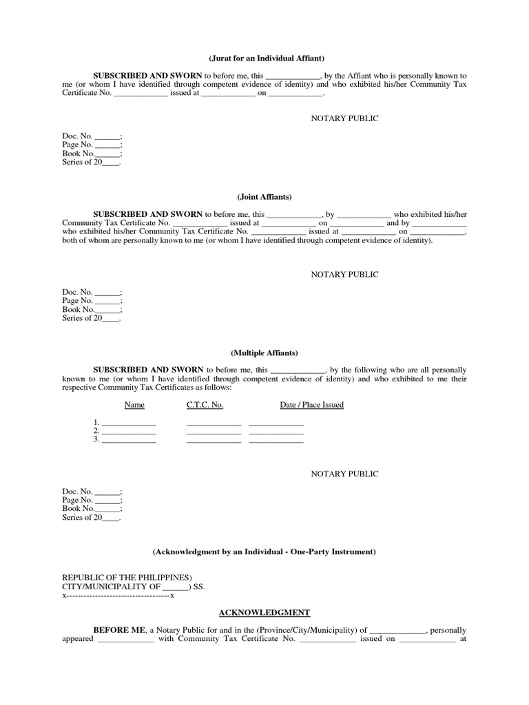 Jurat For An Individual Affiant | PDF | Notary Public | Signature
