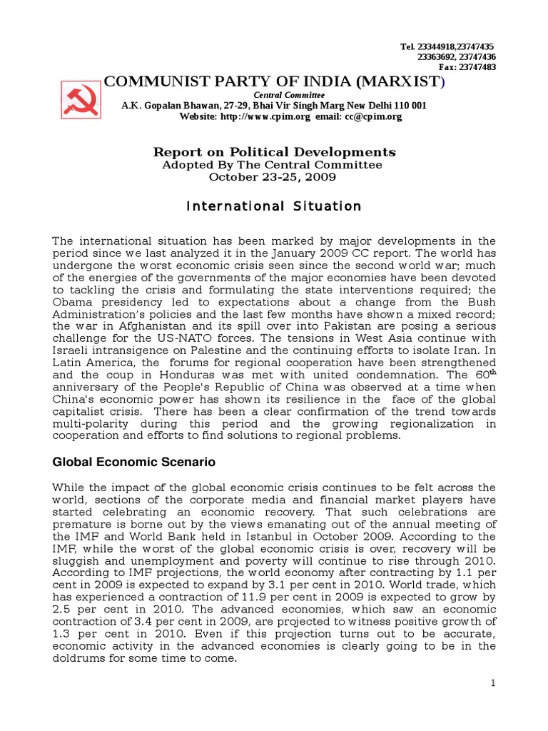 2009 October Political Report | PDF | Reserve Currency | Social Democracy