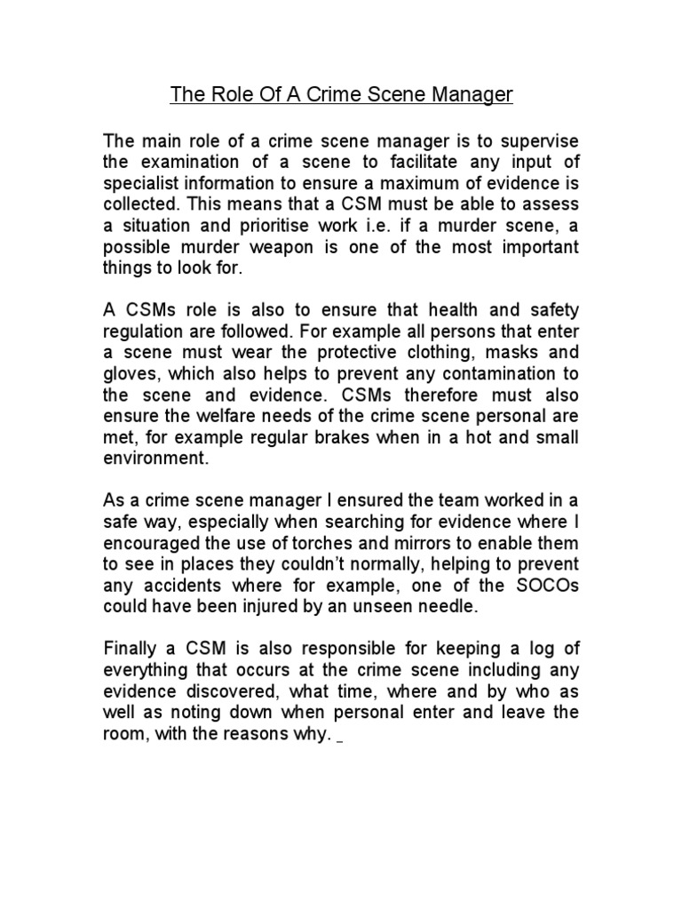 The Role of A Crime Scene Manager | PDF | Crime Scene | Prevention