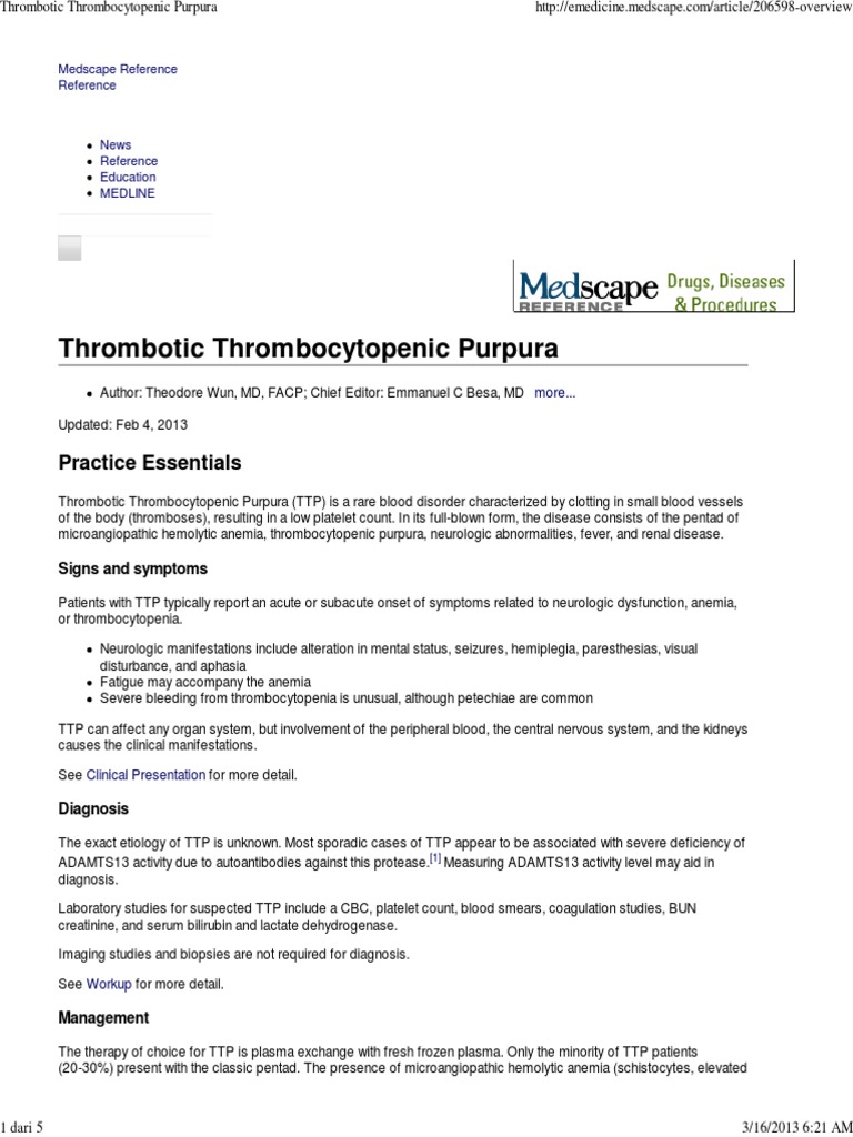 Thrombotic Thrombocytopenic Purpura | Hematology | Health Sciences