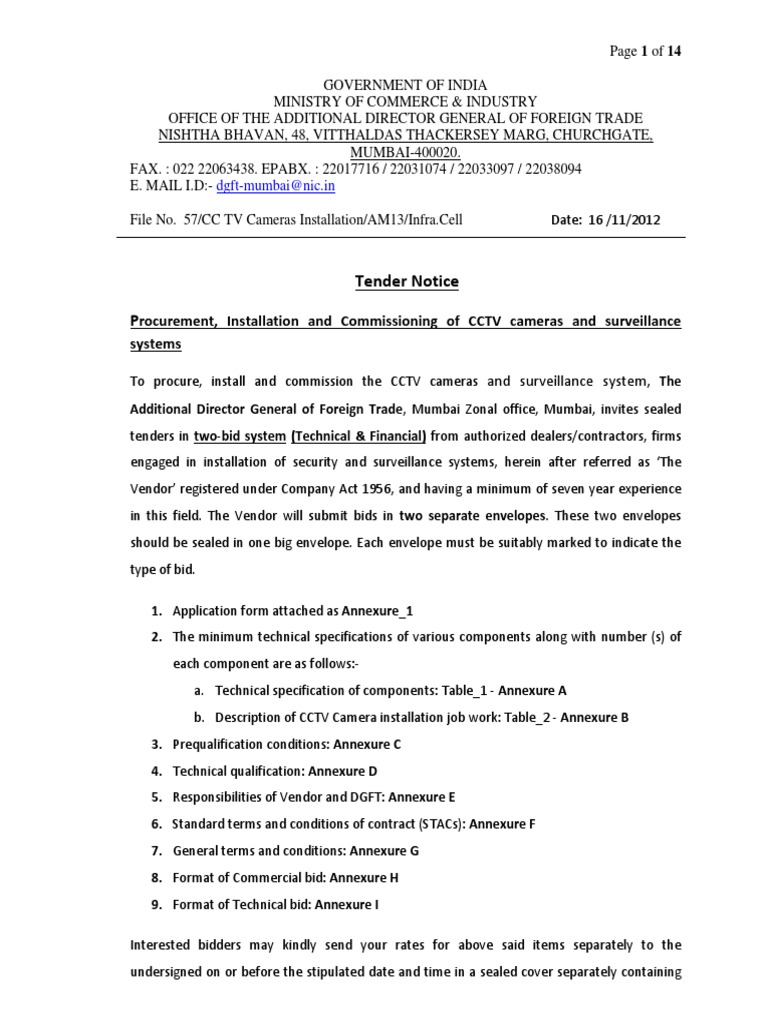 Tender Notice For CCTV | PDF | Closed Circuit Television | Surveillance Tender Notice For CCTV | PDF | Closed Circuit Television | Surveillance