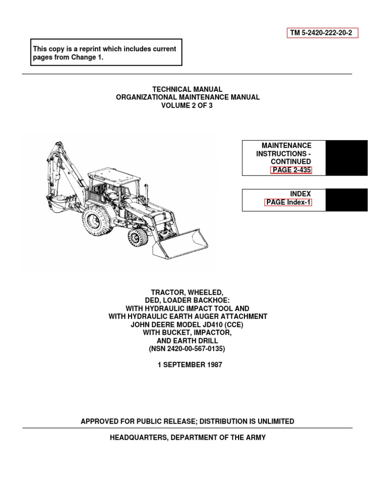 TM 5-2420-222-20-2 John Deere JD 410 Backhoe Loader | PDF | Oxygen | Loader (Equipment)