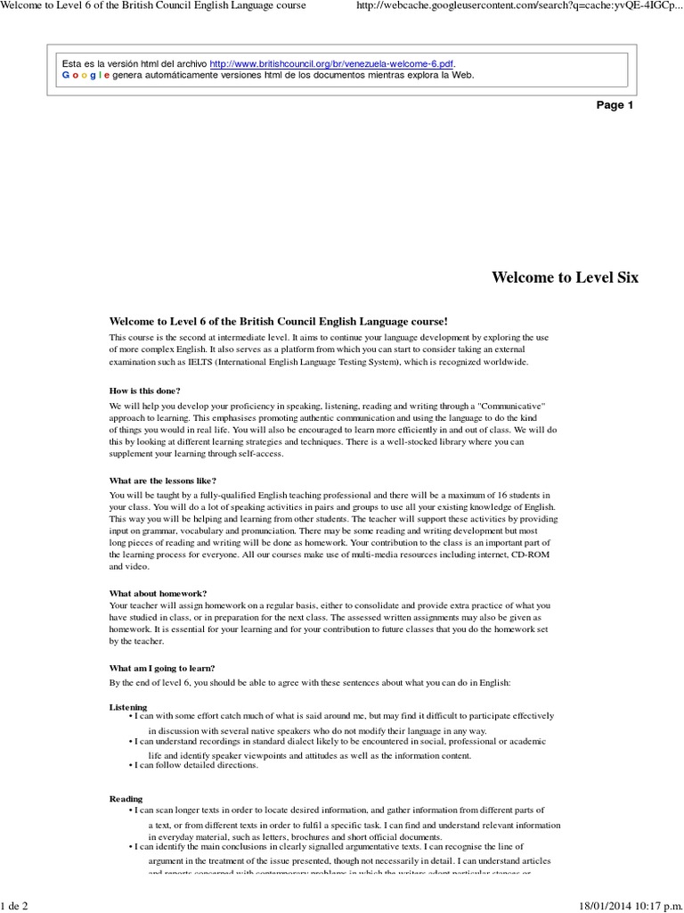Welcome To Level 6 of The British Council English Language Course | PDF ...