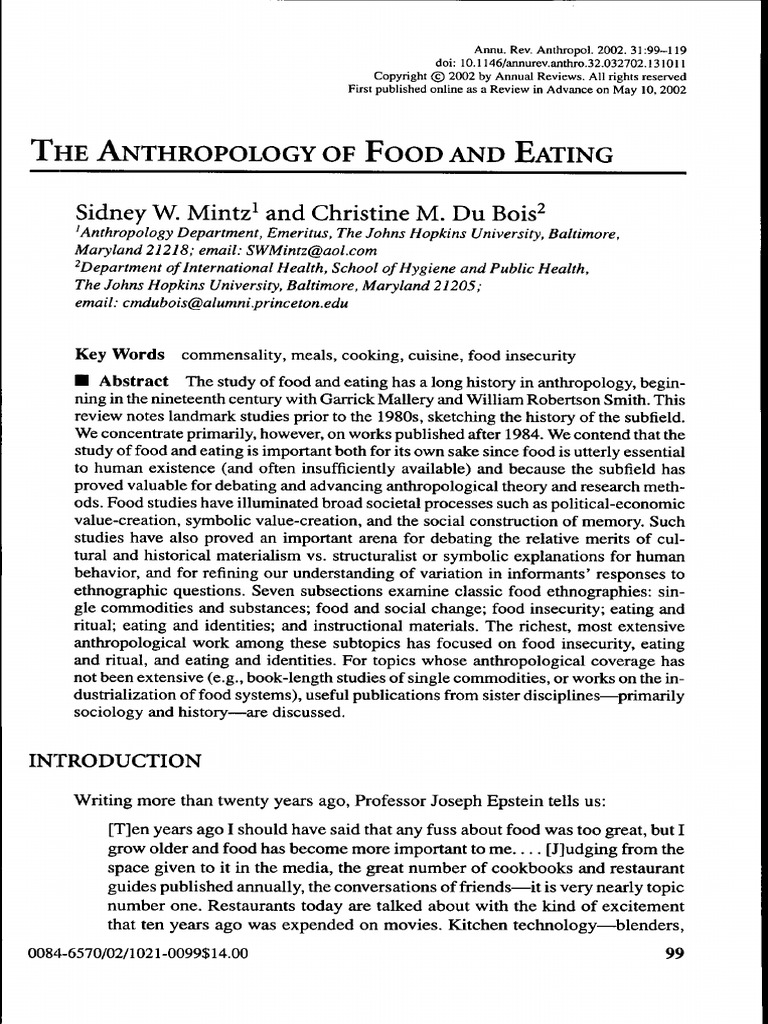 Mintz Et Al (2002) The Anthropology of Food and Eating | PDF ...